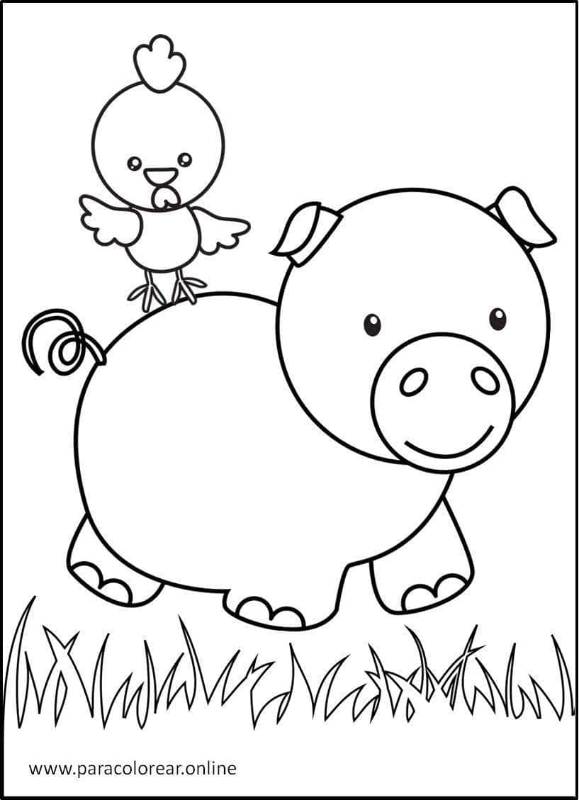 Dibujos de Animales de la granja para Colorear Imprimir y Pintar ﻿🐷🚜
